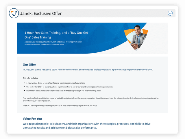 Janek: Pre-Call and Post-Call Sales Planner | Highspot Marketplace